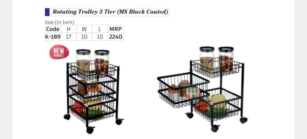 Basket Rotating trolly 3 tier (ms black coated) (K-189) – Mudrastore